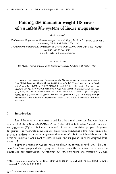 (PDF) Finding the minimum weight IIS cover of an infeasible system of linear inequalities