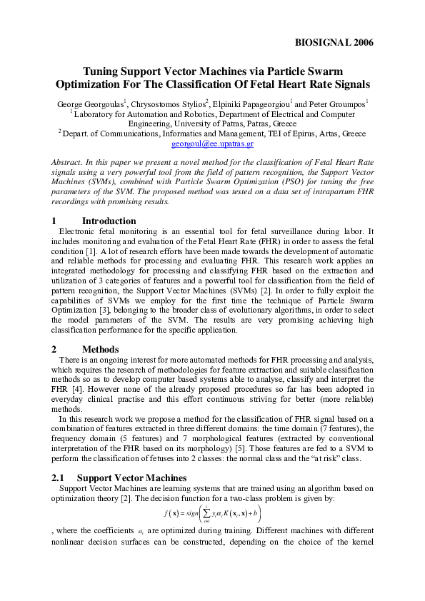 (PDF) Tuning Support Vector Machines via Particle Swarm Optimization For The Classification Of ...