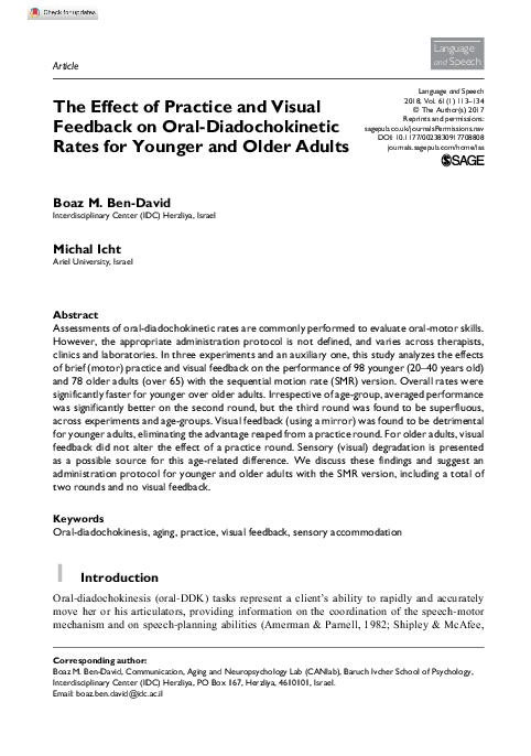 (PDF) The Effect of Practice and Visual Feedback on Oral ...