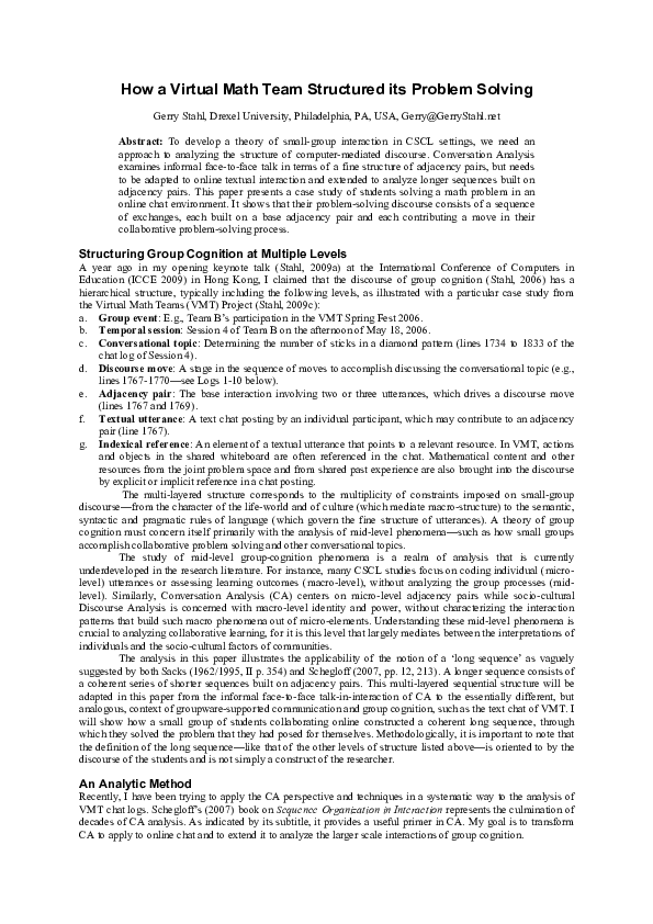 (PDF) How a Virtual Math Team Structured its Problem Solving | Gerry ...