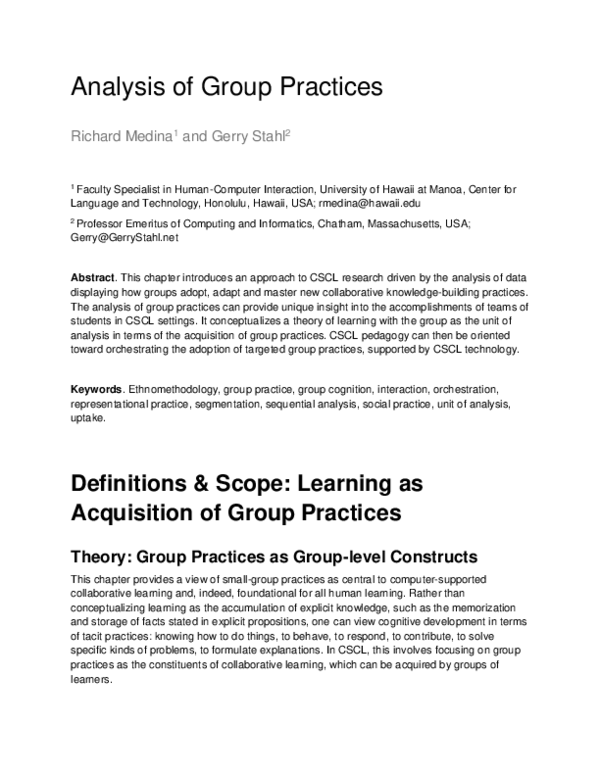 (PDF) Analysis of Group Practices