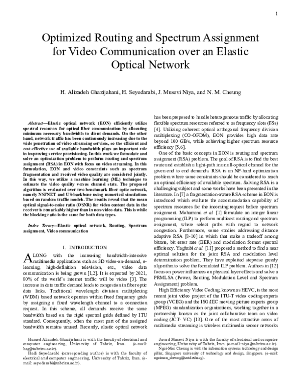(PDF) Optimized Routing and Spectrum Assignment for Video Communication over an Elastic Optical ...