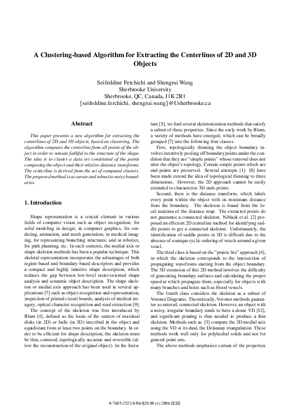 (PDF) A Clustering-based Algorithm for Extracting the Centerlines of 2D and 3D Objects
