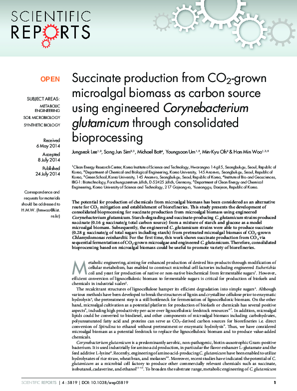 (PDF) Succinate production from CO2-grown microalgal biomass as carbon ...