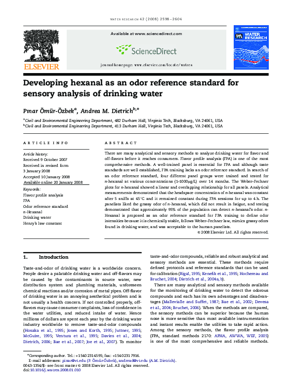 (PDF) Developing hexanal as an odor reference standard for sensory ...