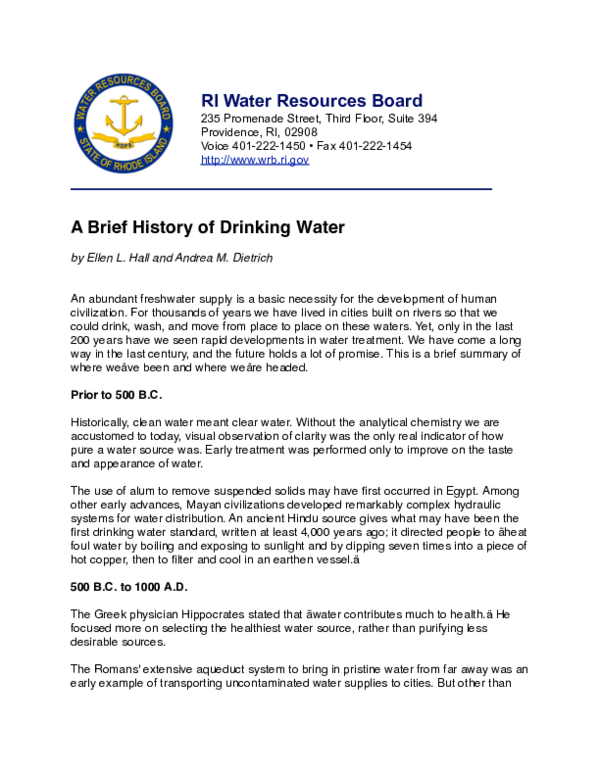 (PDF) A Brief History of Drinking Water