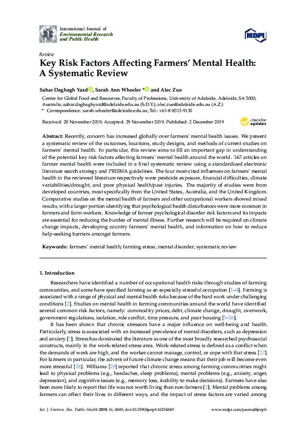 (PDF) Key Risk Factors Affecting Farmers’ Mental Health: A Systematic ...