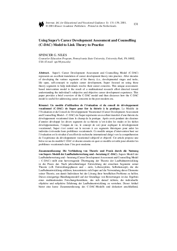 (PDF) Using Super's Career Development Assessment and Counselling (C ...