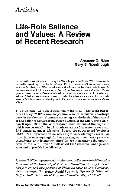 (PDF) Life-Role Salience and Values: A Review of Recent Research