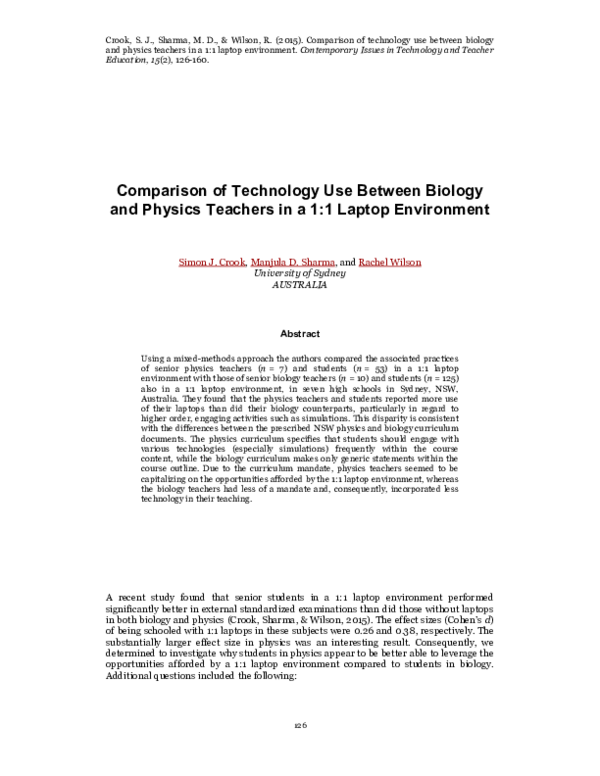 (PDF) Comparison of Technology Use between Biology and Physics Teachers ...