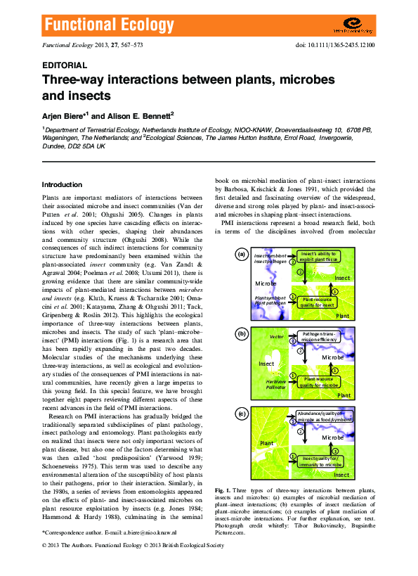(PDF) Three‐way interactions between plants, microbes and insects