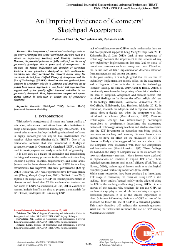 (PDF) An Empirical Evidence of Geometers’ Sketchpad Acceptance
