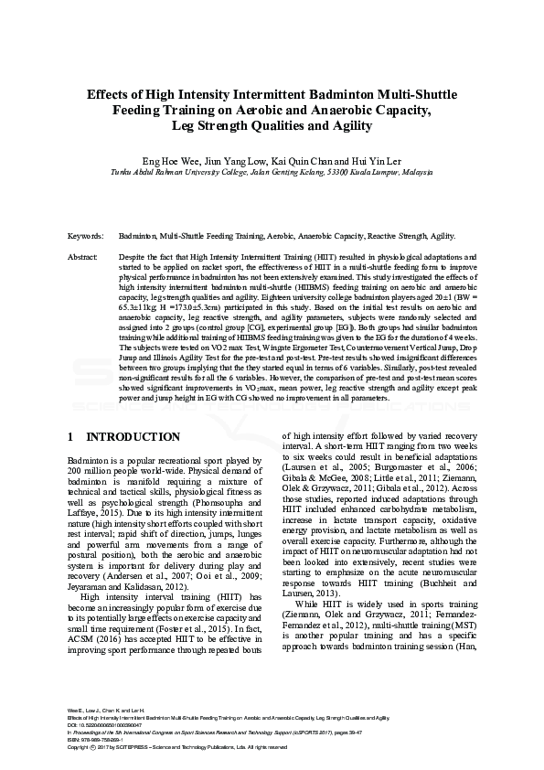 (PDF) Effects of High Intensity Intermittent Badminton Multi-Shuttle ...