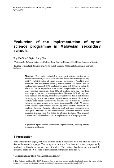 (PDF) Evaluation of the implementation of sport science programme in ...