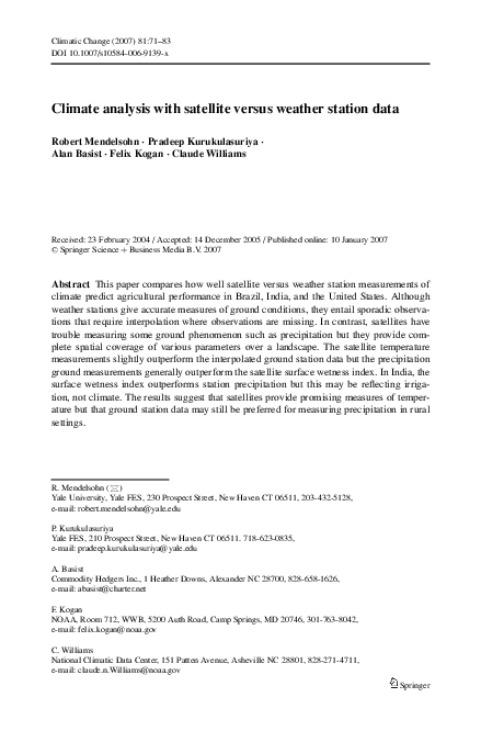(PDF) Climate analysis with satellite versus weather station data