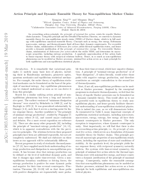 (PDF) Action Principle and Dynamic Ensemble Theory for Non-equilibrium Markov Chains