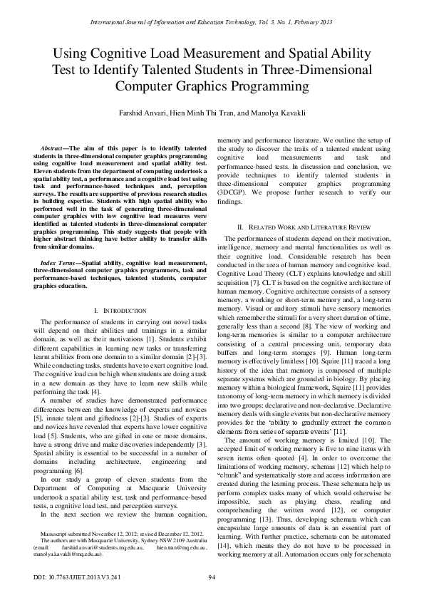 (PDF) Using Cognitive Load Measurement and Spatial Ability Test to ...