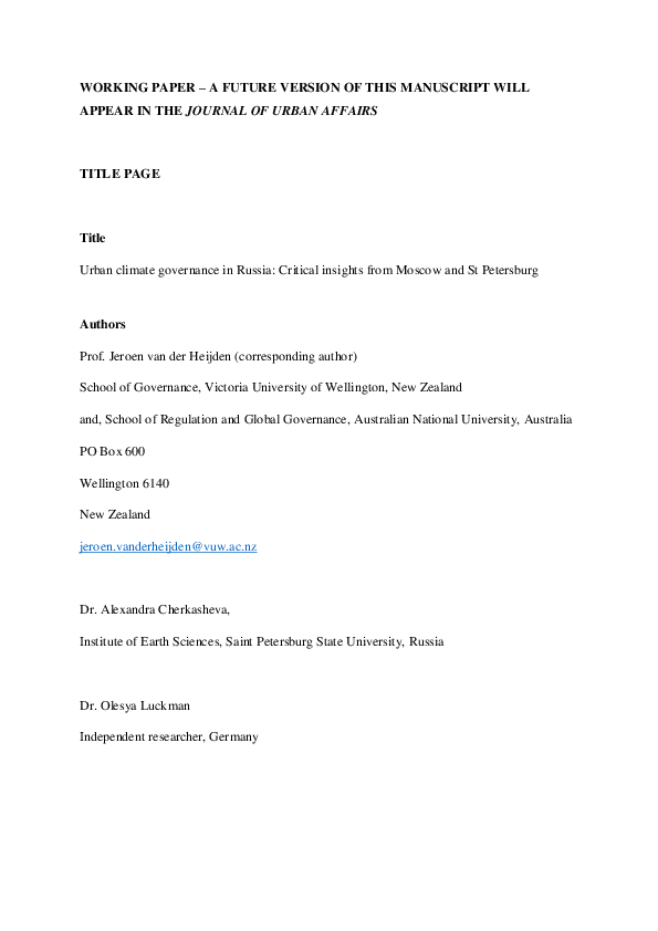 (PDF) Urban Climate Governance in Moscow and St. Petersburg