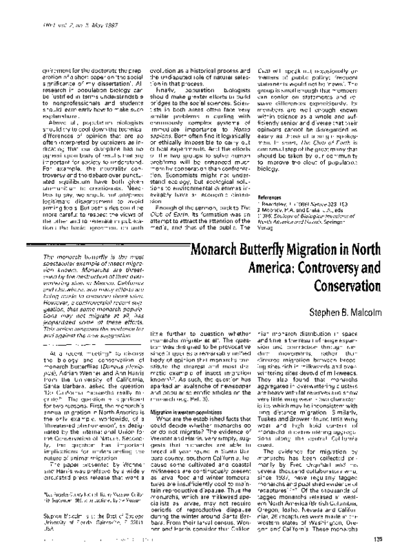 (PDF) Monarch butterfly migration in North America: Controversy and ...