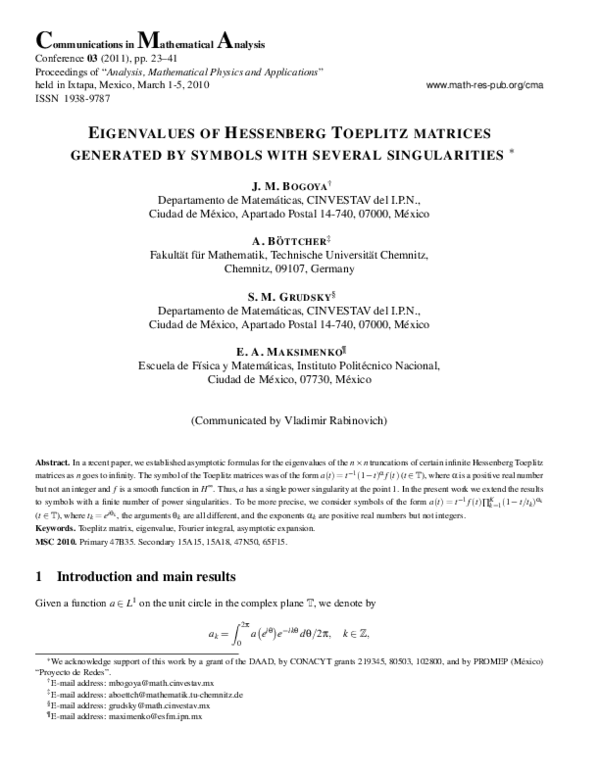 (PDF) Eigenvalues of Hessenberg Toeplitz Matrices