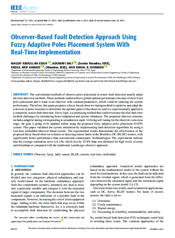 Pdf Observer Based Fault Detection Approach Using Fuzzy Adaptive