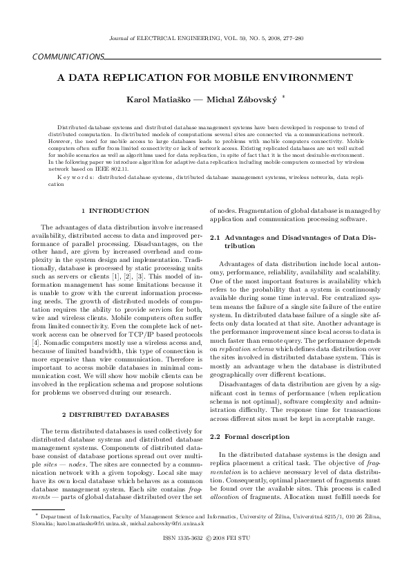 (PDF) A Data Replication for Mobile Environment | Michal Zabovsky - Academia.edu