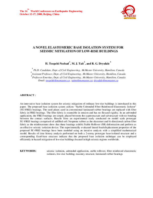 (PDF) A Novel Elastomeric Base Isolation System for Seismic Mitigation ...