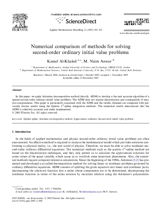 Pdf Numerical Comparison Of Methods For Solving Second Order Ordinary 3884
