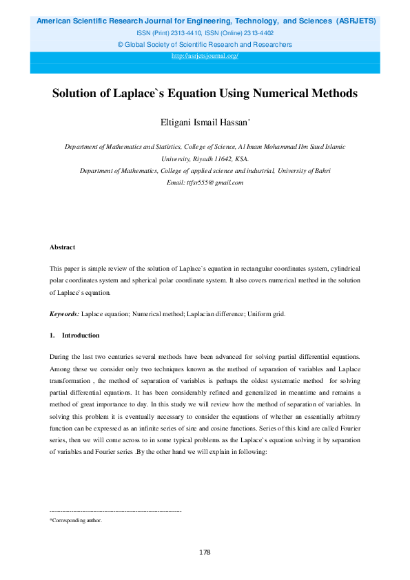 Pdf Solution Of Laplace`s Equation Using Numerical Methods Eltigani