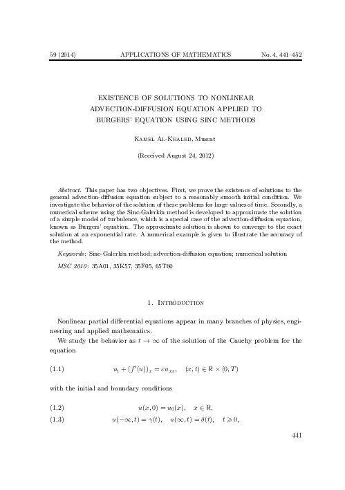 (PDF) Existence of solutions to nonlinear advection-diffusion equation applied to Burgers ...