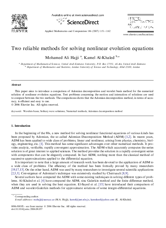 Pdf Two Reliable Methods For Solving Nonlinear Evolution Equations