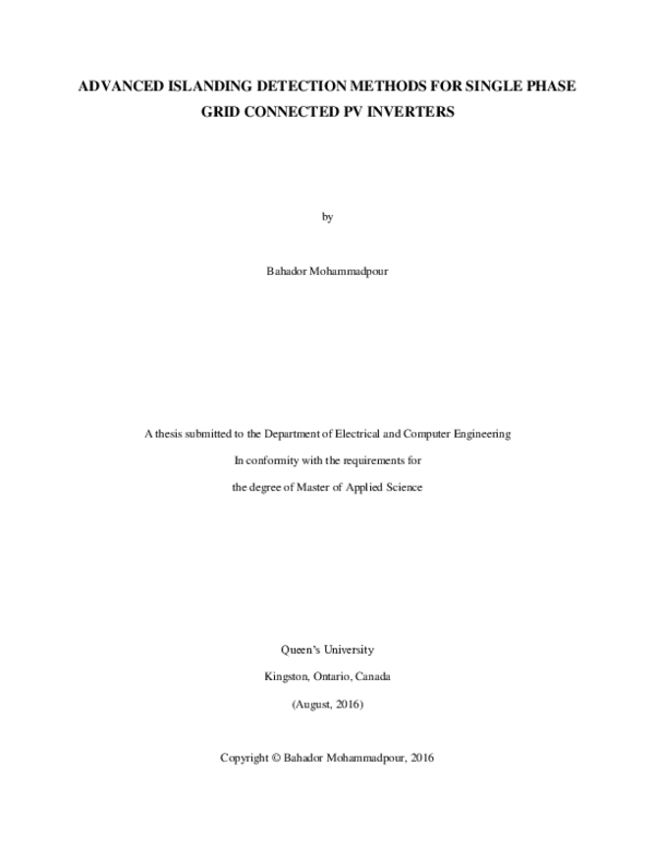 (PDF) Advanced Islanding Detection Methods for Single Phase Grid Connected PV Inverters