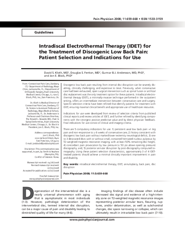 (PDF) Intradiscal electrothermal therapy (IDET) for the treatment of ...