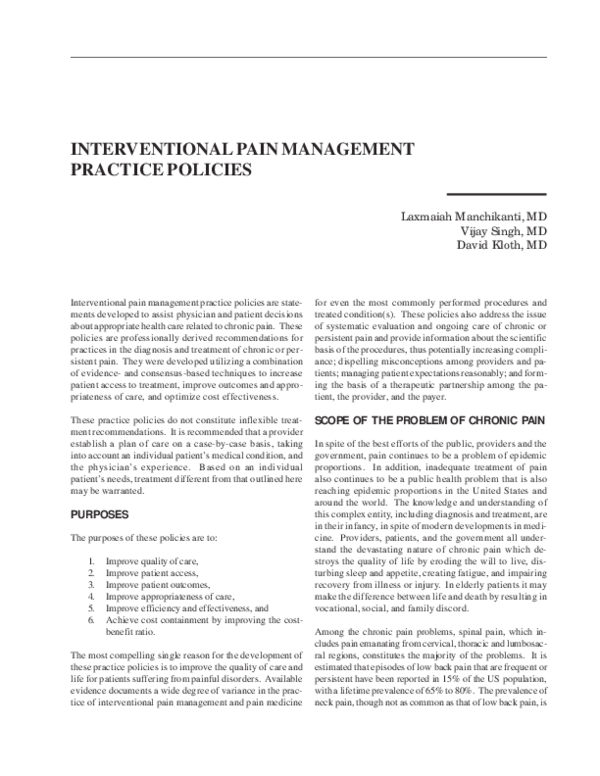 (PDF) Interventional Pain Management Practice Policies