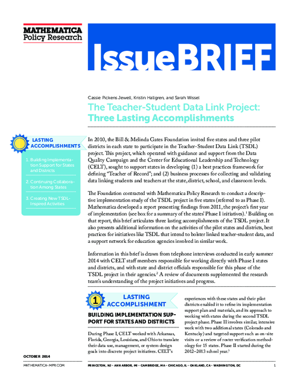 (PDF) The Teacher-Student Data Link Project: Three Lasting Accomplishments