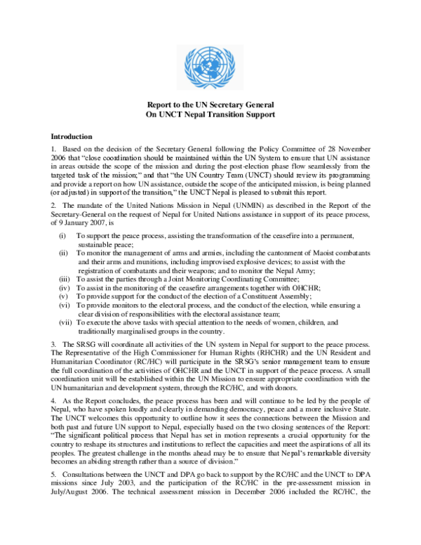 (PDF) Report to the UN Secretary General On UNCT Nepal Transition Support
