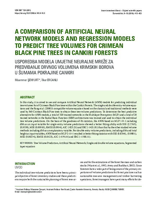 Pdf The Comparison Of Artificial Neural Network Models And Statistical Analysis In Determining