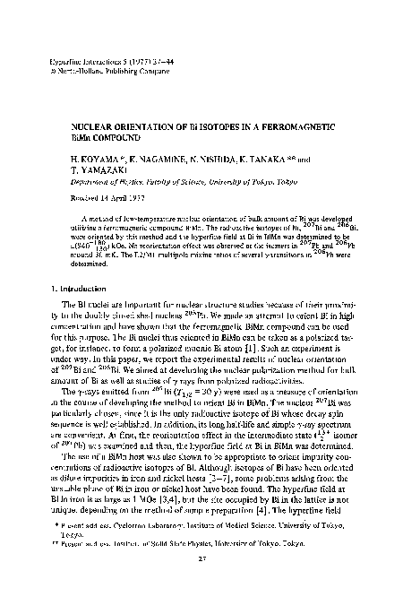(PDF) Nuclear orientation of Bi isotopes in a ferromagnetic BiMn compound