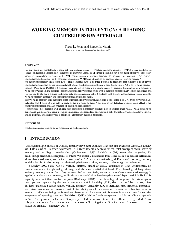 (PDF) Working Memory Intervention: a Reading Comprehension Approach