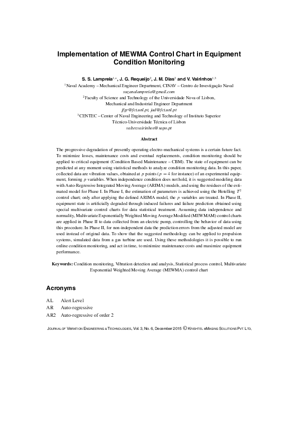 (PDF) Implementation of MEWMA control chart in equipment condition monitoring