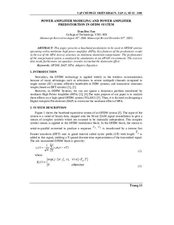 (PDF) Power Amplifier Modeling and Power Amplifier Predistortion in Ofdm System