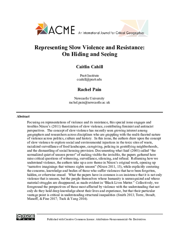 (PDF) Representing Slow Violence and Resistance:On Hiding and Seeing