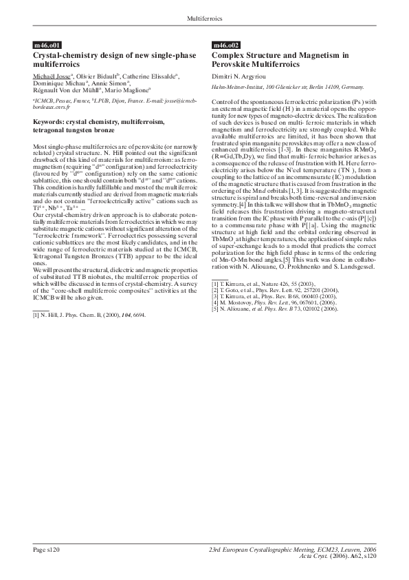 (PDF) Crystal-chemistry design of new single-phase multiferroics