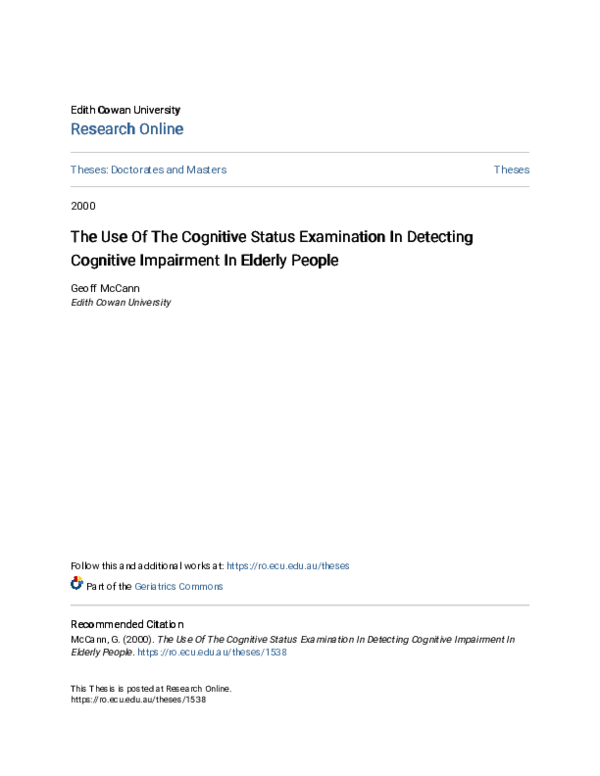 (PDF) The Use Of The Cognitive Status Examination In Detecting Cognitive Impairment In Elderly ...