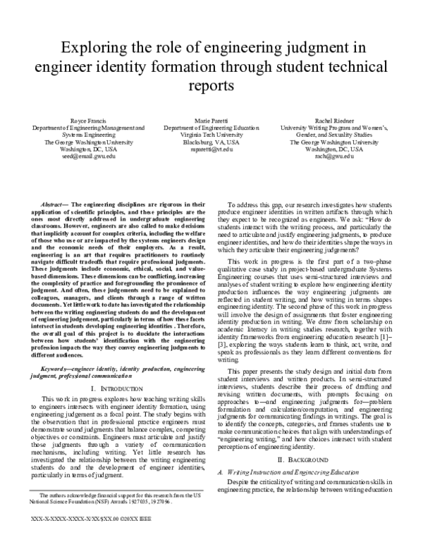 (PDF) Exploring the role of engineering judgment in engineer identity ...