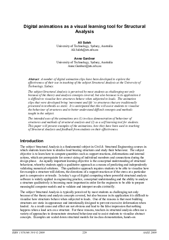 (PDF) Digital animations as a visual learning tool for structural analysis