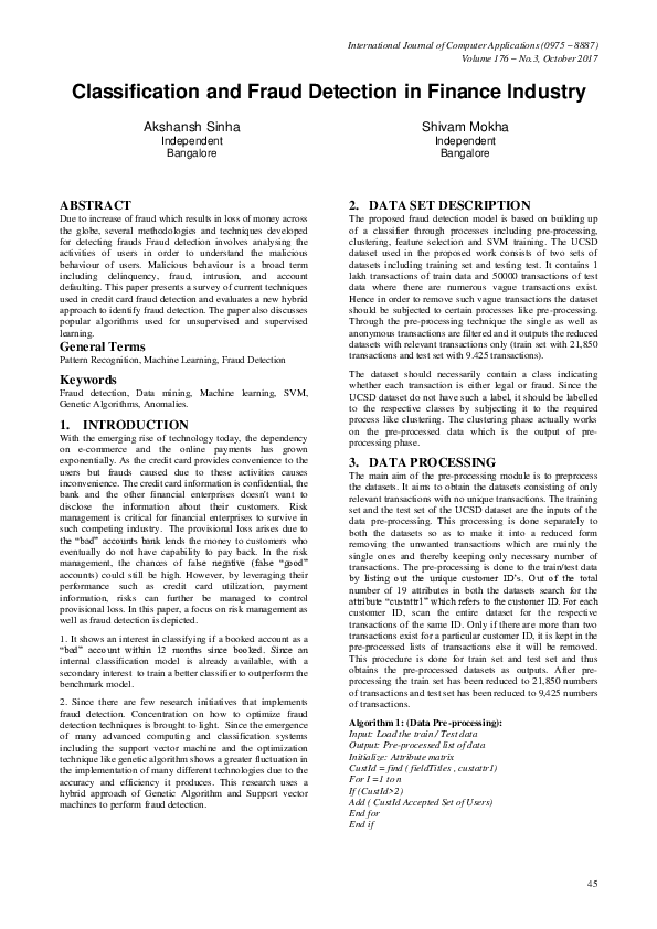 (PDF) Classification and Fraud Detection in Finance Industry