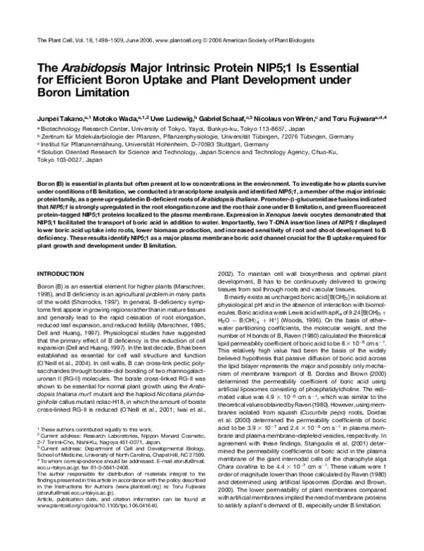 (PDF) The Arabidopsis major intrinsic protein NIP5; 1 is essential for ...
