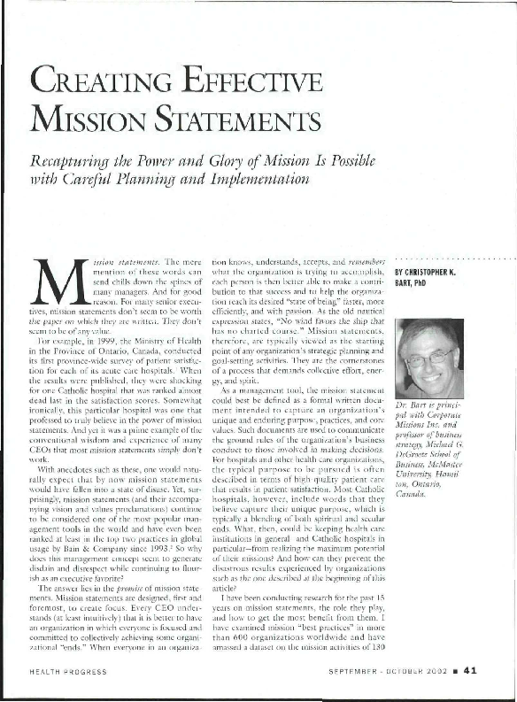 (PDF) Creating effective mission statements. Recapturing the power and ...