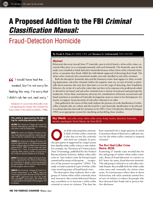 (PDF) A Proposed Addition to the FBI Criminal Classification Manual